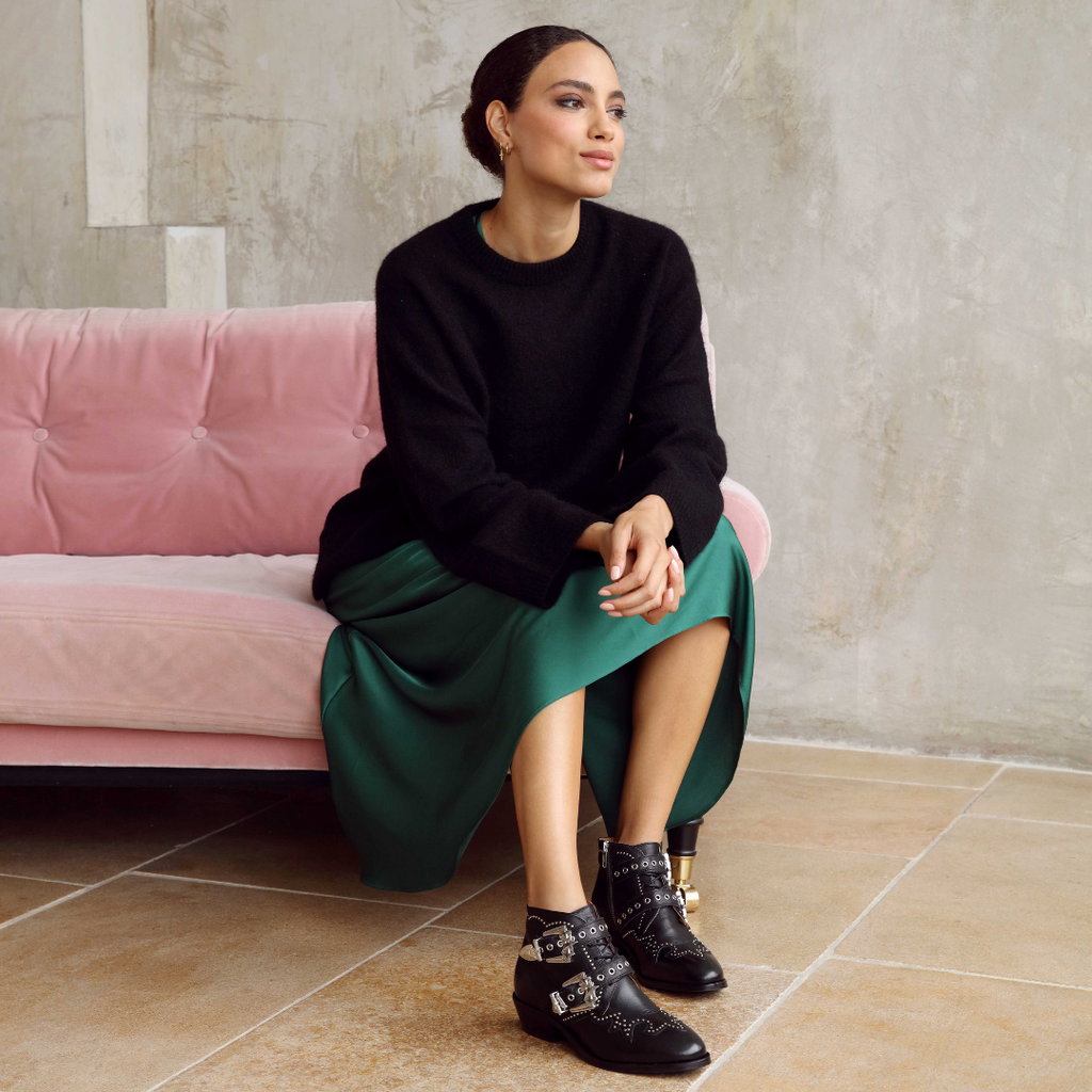 Starlight Black Leather Ankle Boots from Air & Grace